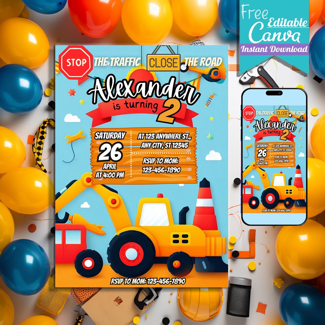 Editable Construction Invitation Construction Birthday - Etsy