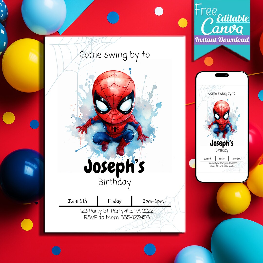 Plantilla de invitación de Spiderman / Invitación de fiesta de - Etsy ...