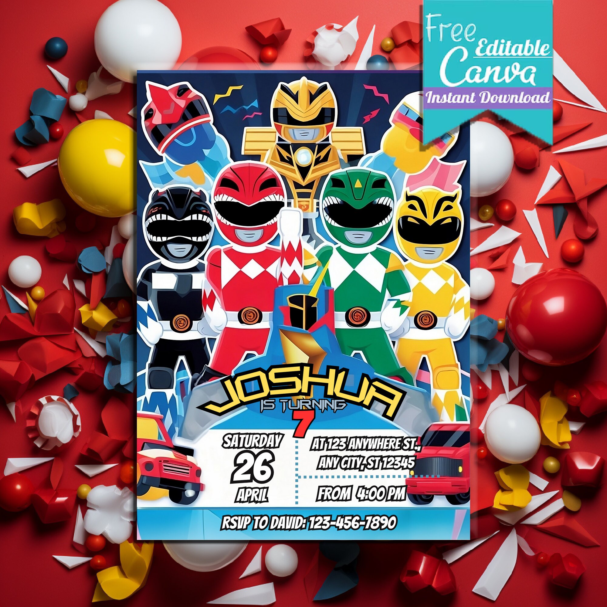 Editable Power Rangers Birthday Invitation Power Rangers Dino - Etsy