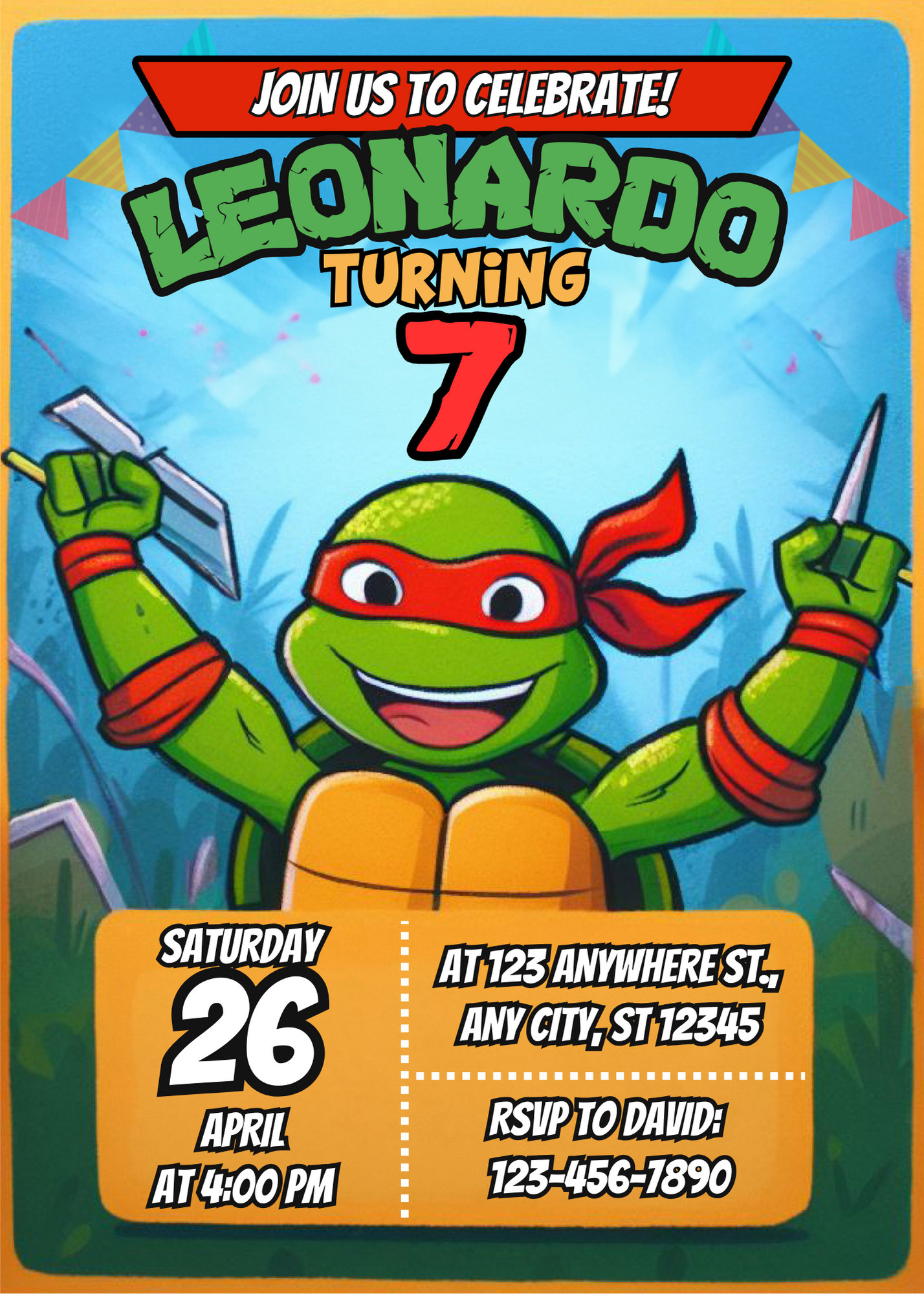 Teenage Mutant Ninja Turtles Birthday Invitation Kids Themed - Etsy