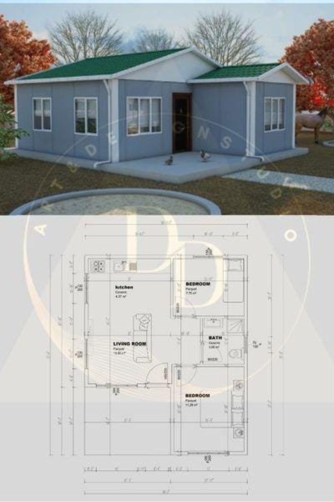 3.prefabricated Floor Plan -minimalist Archıtectural House Plan -64'x44 ...