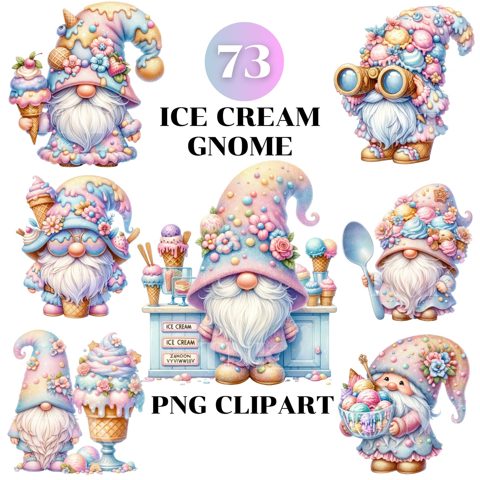Ice Cream Gnome Watercolor,ice Cream Truck Gnome, Summer Gnomes Png ...