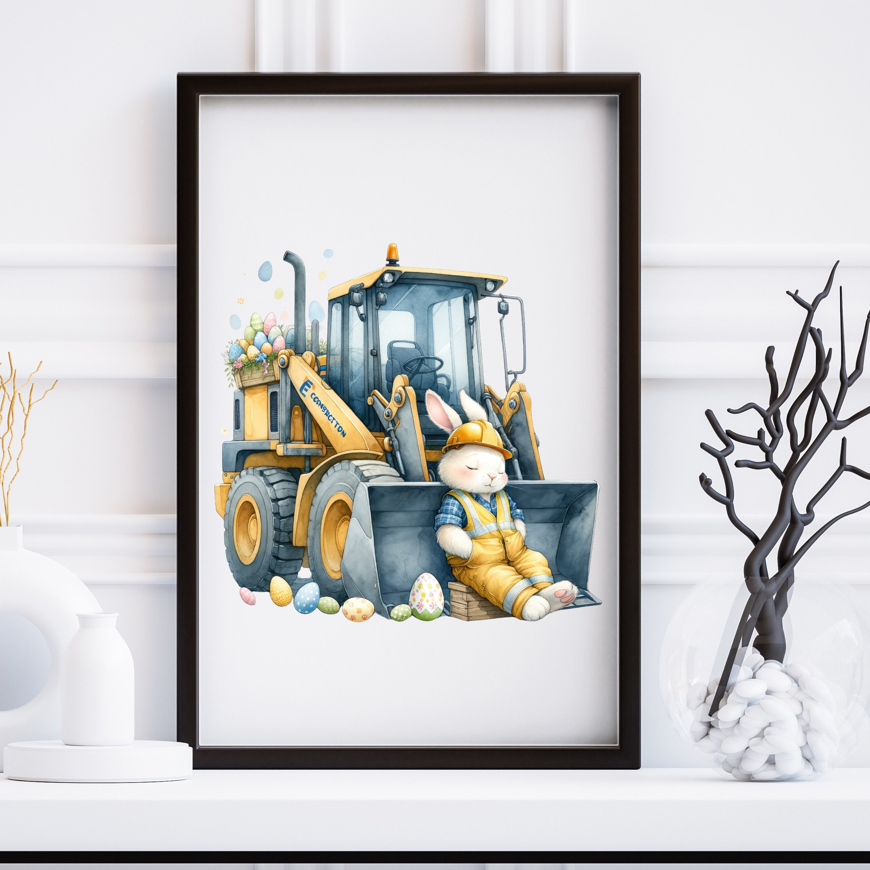 66 Watercolor Easter Construction Truck Eggscavator Graphic, Easter ...