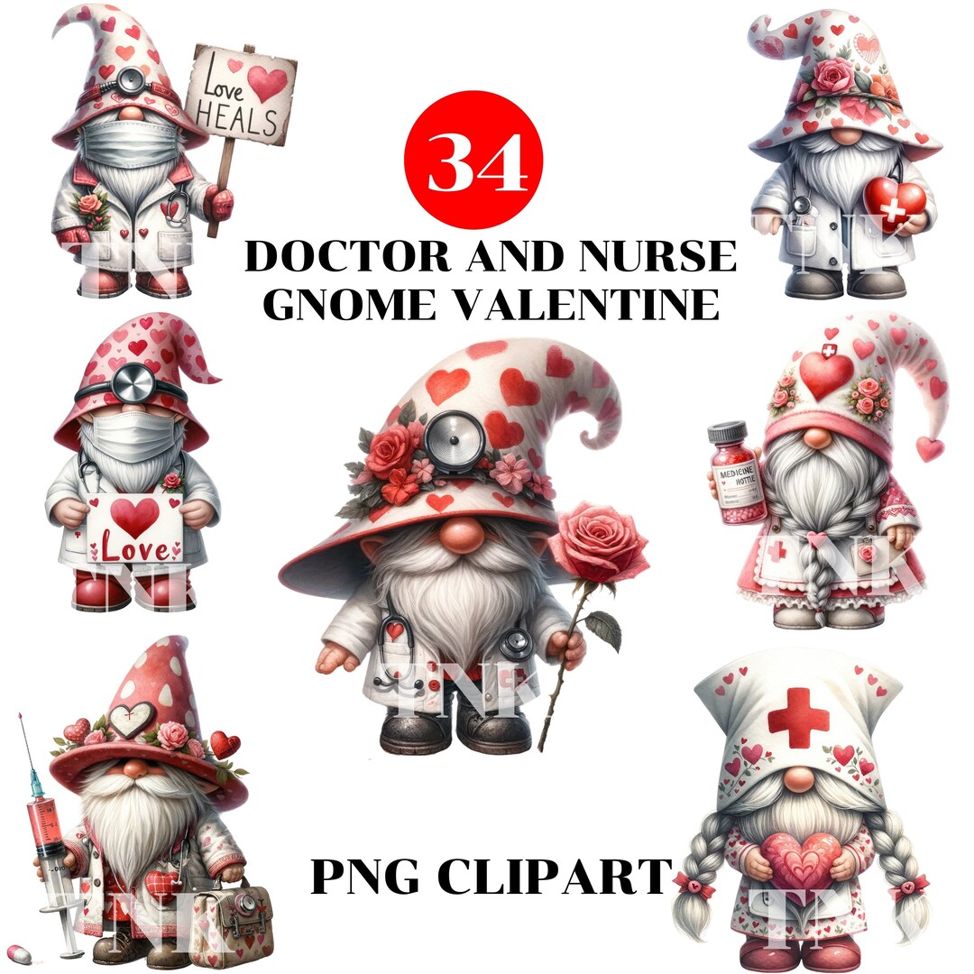 Watercolor Cute Nurse-doctor Gnomes Clipart, Valentine Day Clipart ...