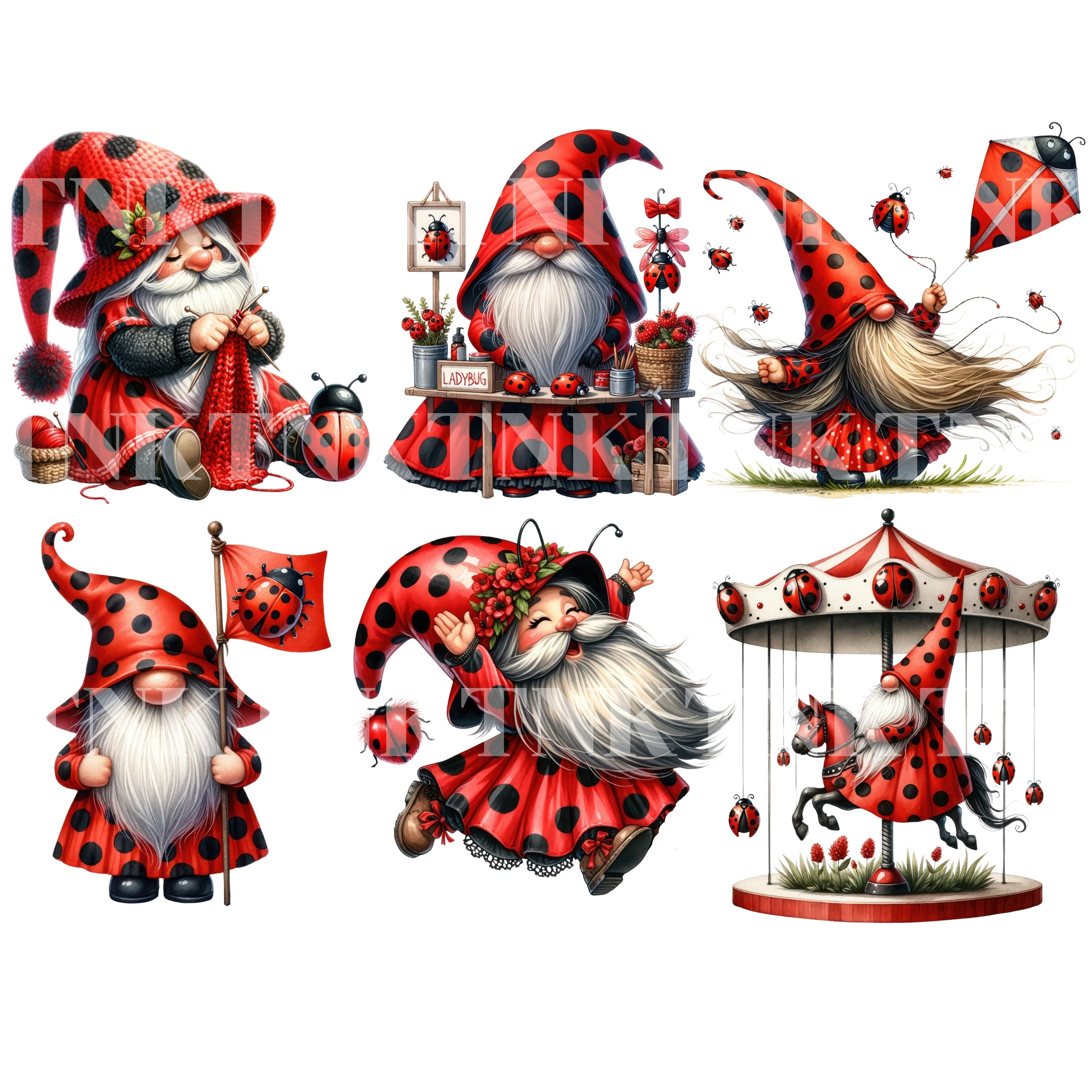 42 Cute Ladybug Gnome Clipart Bundle, Cute Gnome PNG, Watercolor Gnome ...