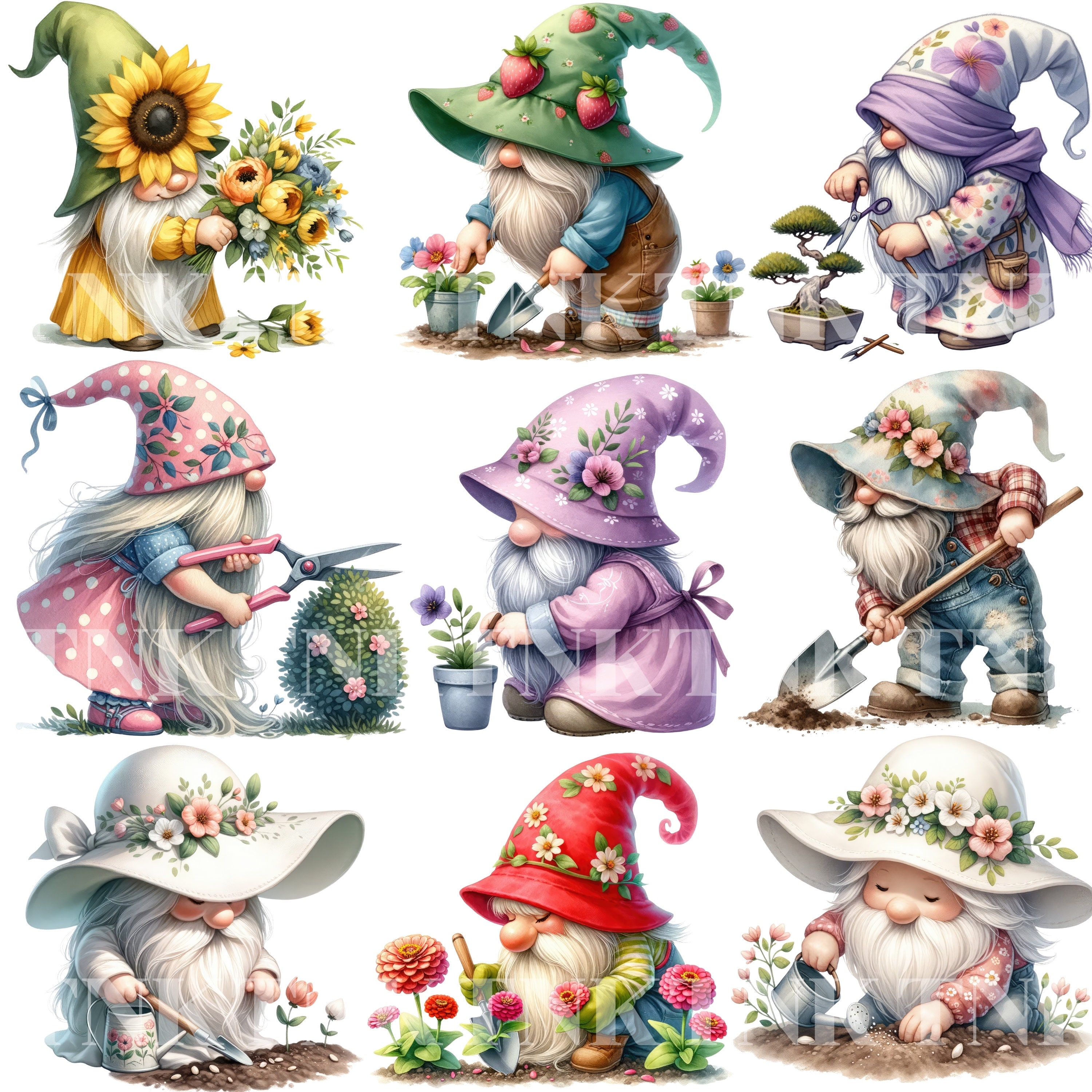 Garden Gnome Clipart Bundle, Garden Clipart, Spring Gnome Png Graphics ...