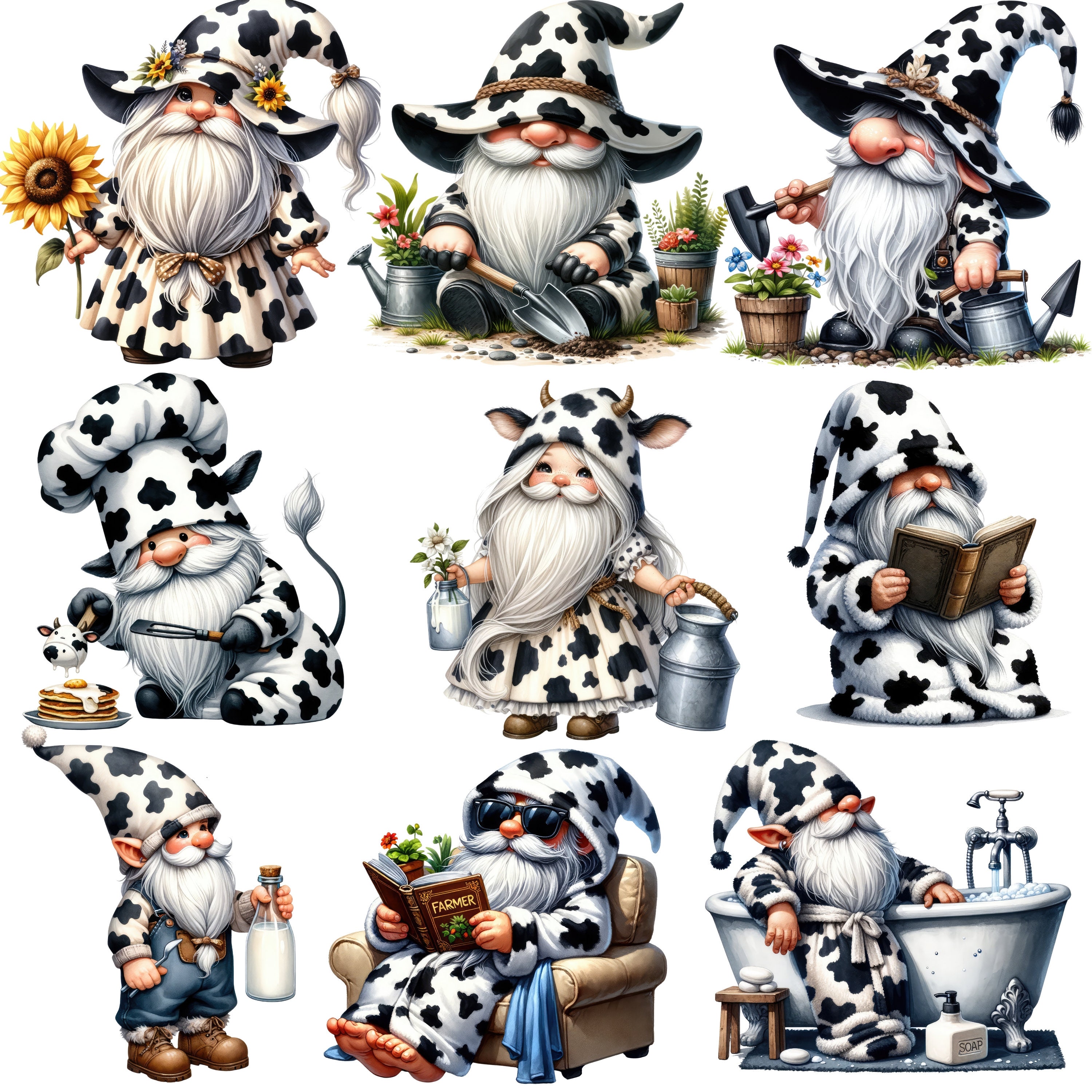 66 Cow Clipart, Gnome Clipart, Highland Cow, Watercolor Printable ...