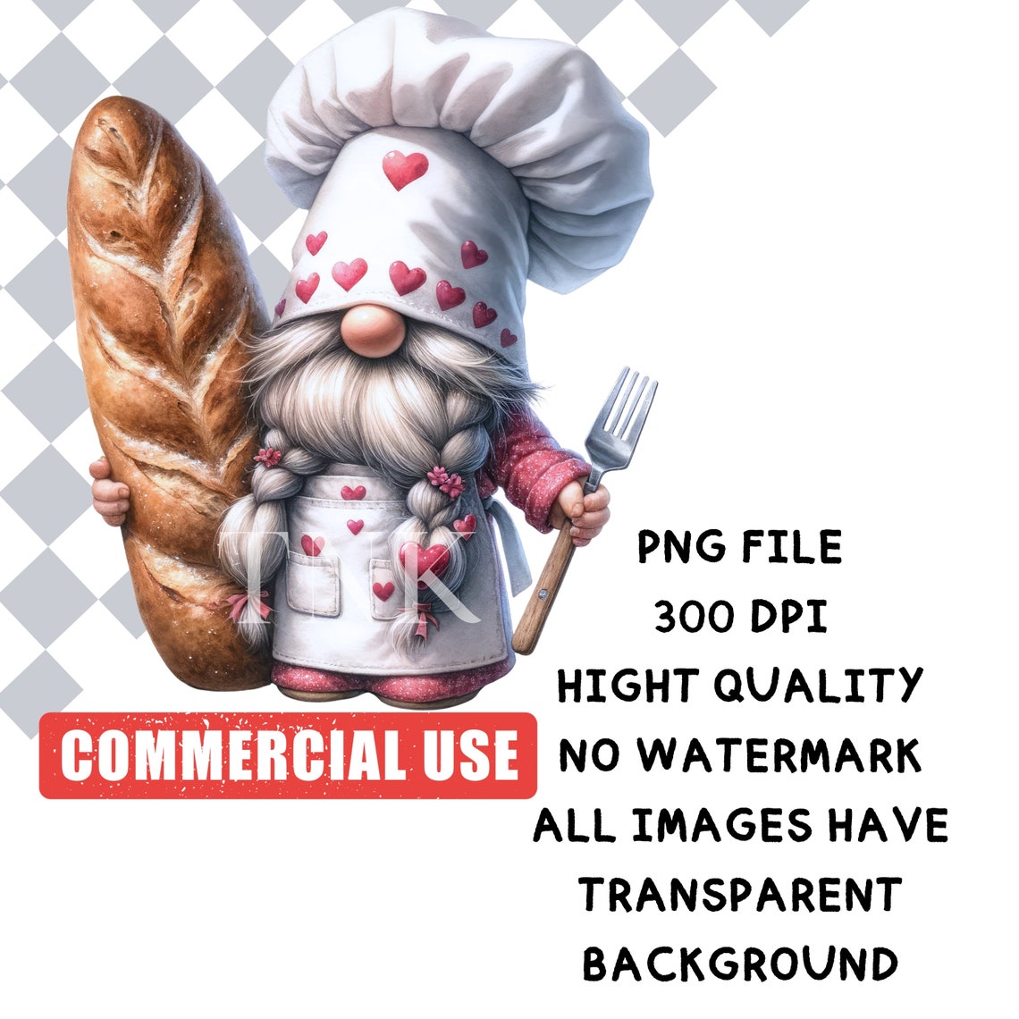 Watercolor Cute Baker Gnome in Valentine Clipart, Valentine Day Clipart ...