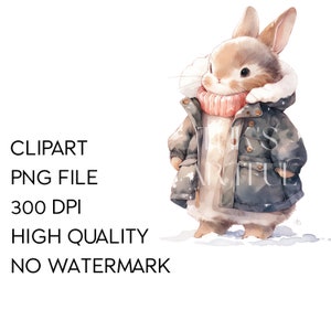 Watercolor 10 Christmas Rabbit Clipart, Rabbit Clipart Bundle, Bunny ...