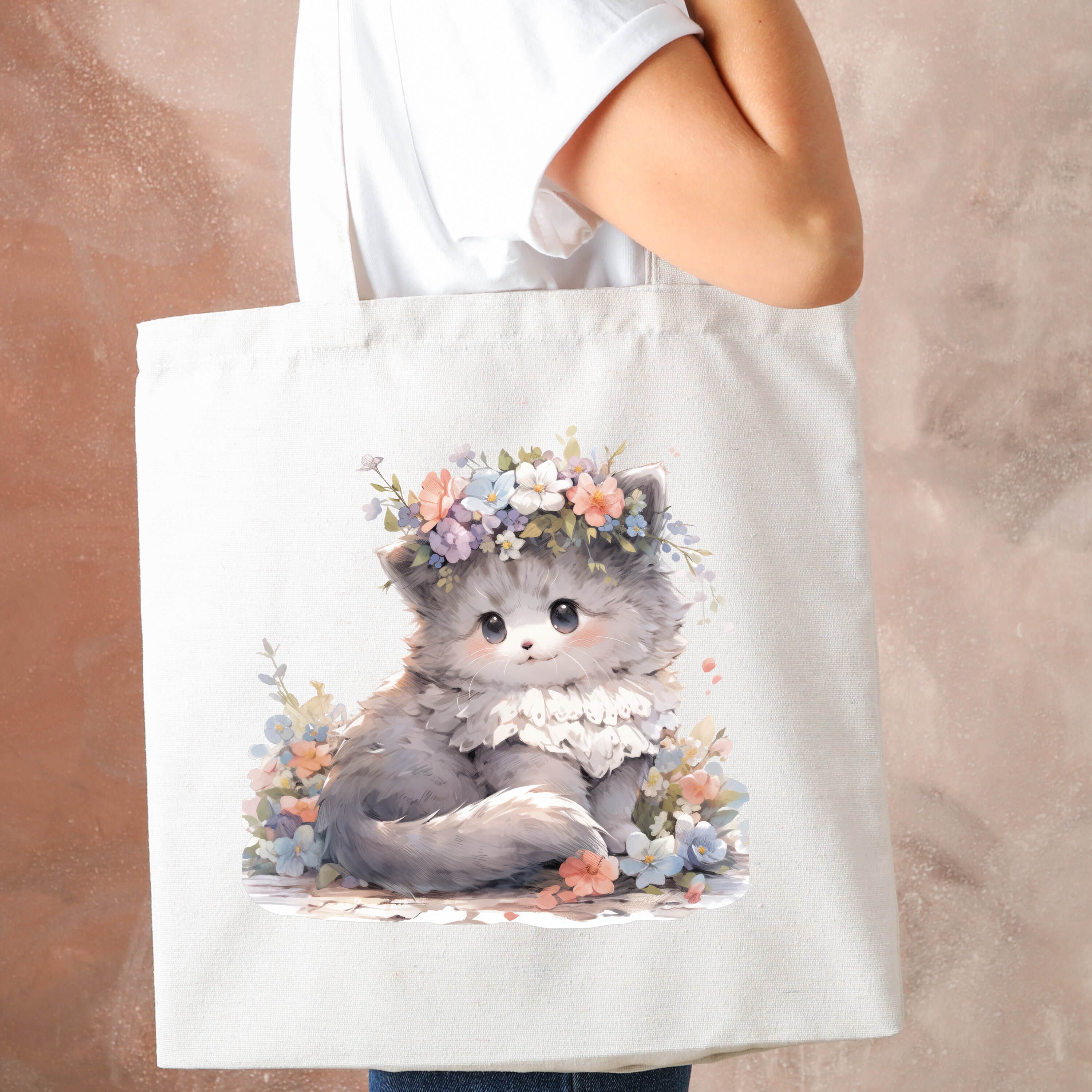 Watercolor Cat Flower Clipart Bundlecute Flowersbeautiful - Etsy