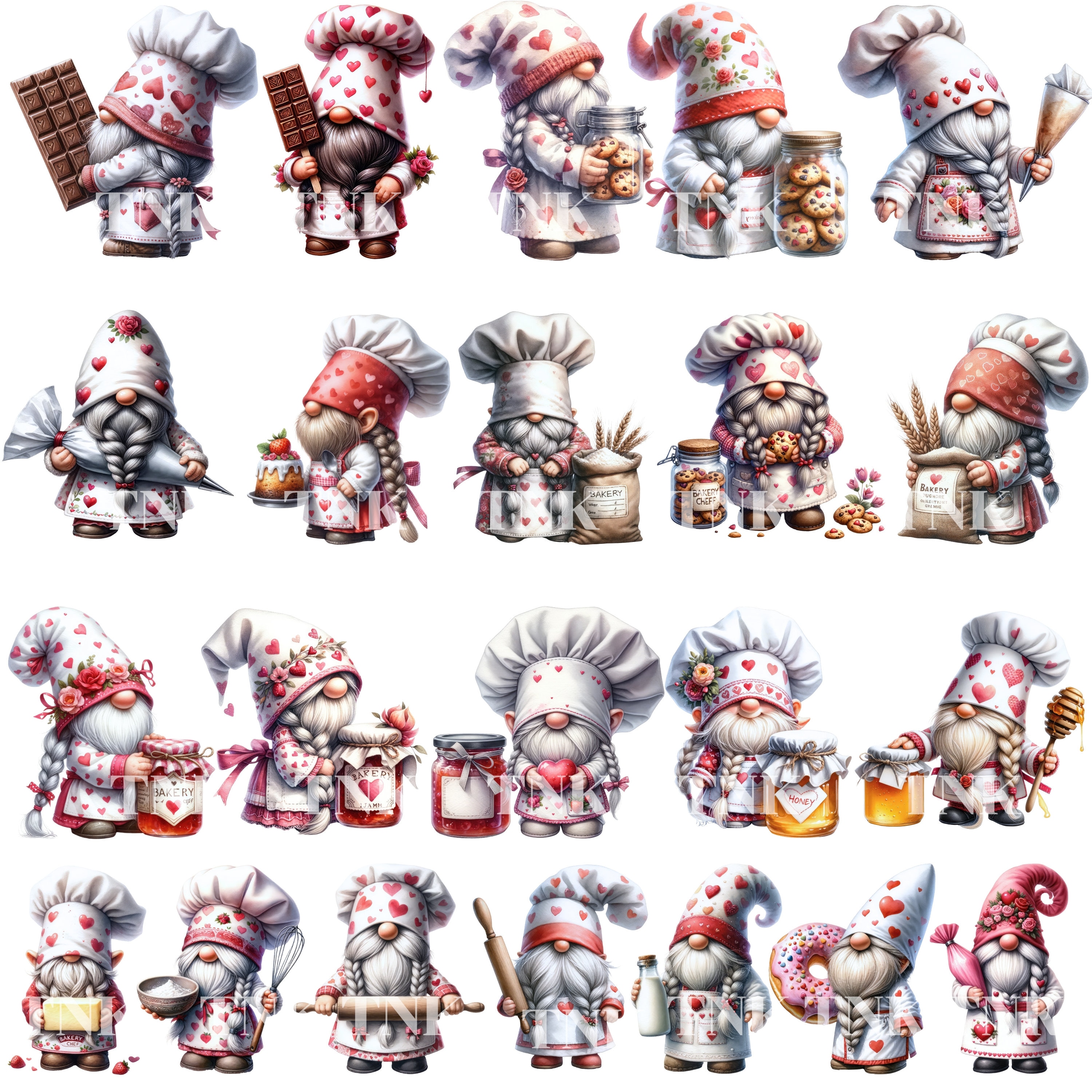 Watercolor Cute Baker Gnome in Valentine Clipart, Valentine Day Clipart ...