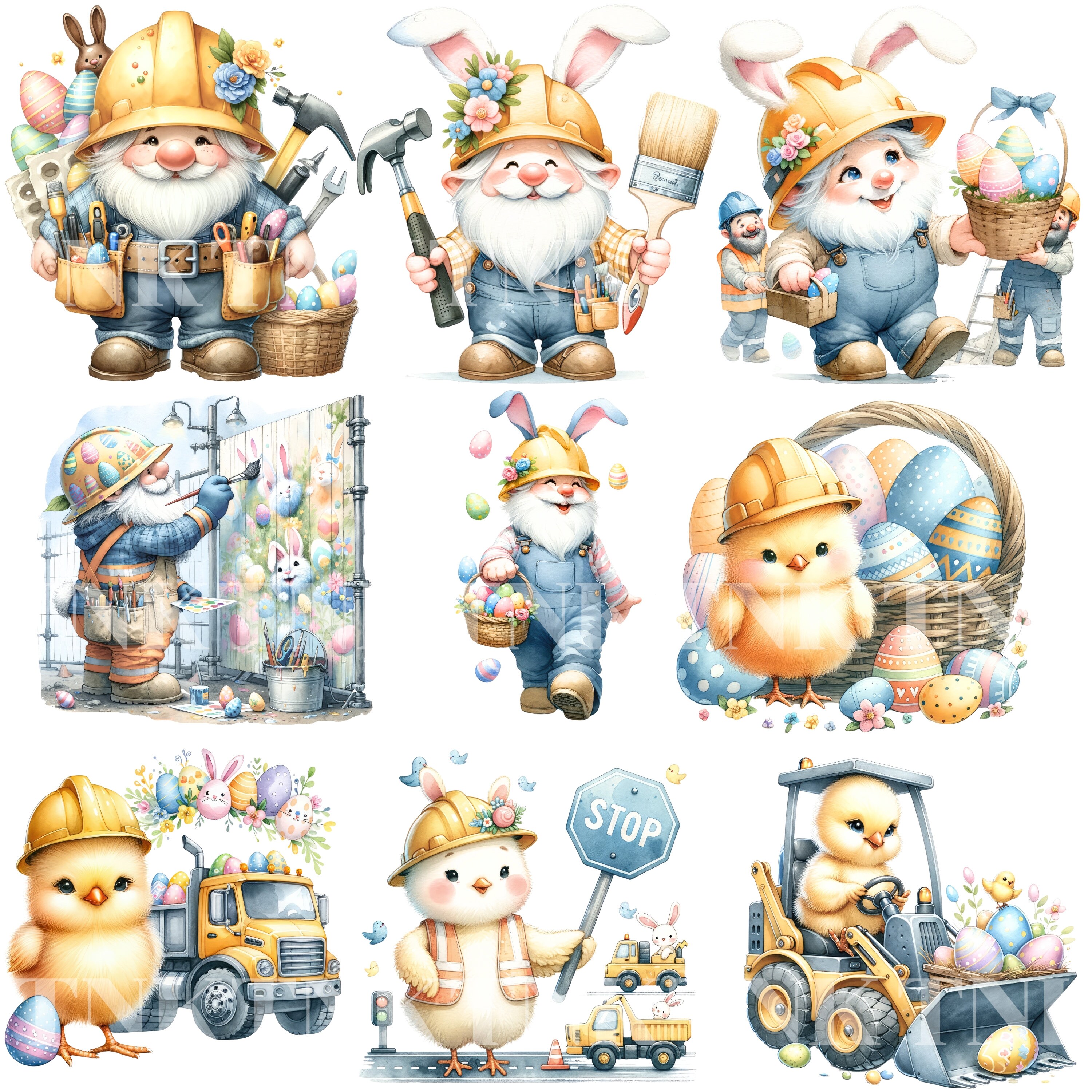 66 Watercolor Easter Construction Truck Eggscavator Graphic, Easter ...