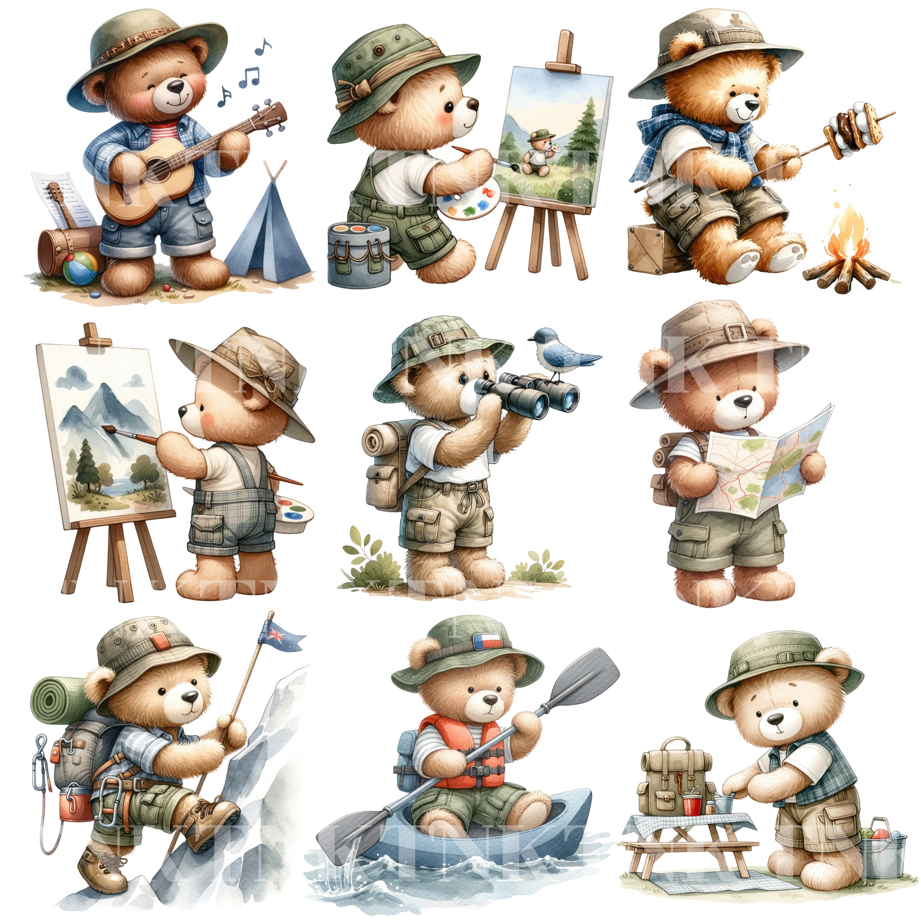 Camper Teddy Bear Clipart, Teddy Bear Camping Clipart, Birthday Baby ...