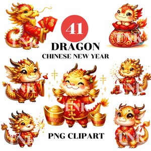 Watercolor 41 Cute Dragon Chinese New Year Clipart Bundle,commercial ...