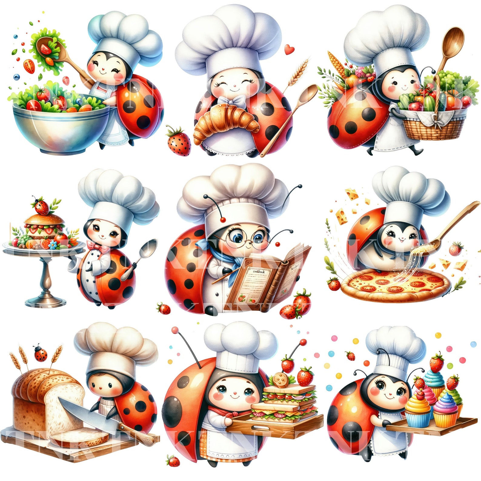 50 Ladybug Chef Clipart, Cute Cooking Insects PNG Collection, Adorable ...