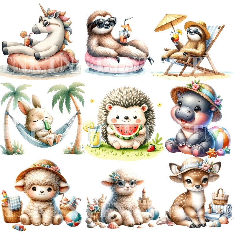 Watercolor Summer Animals Clipart Bundle, Nursery PNG (digital Download ...