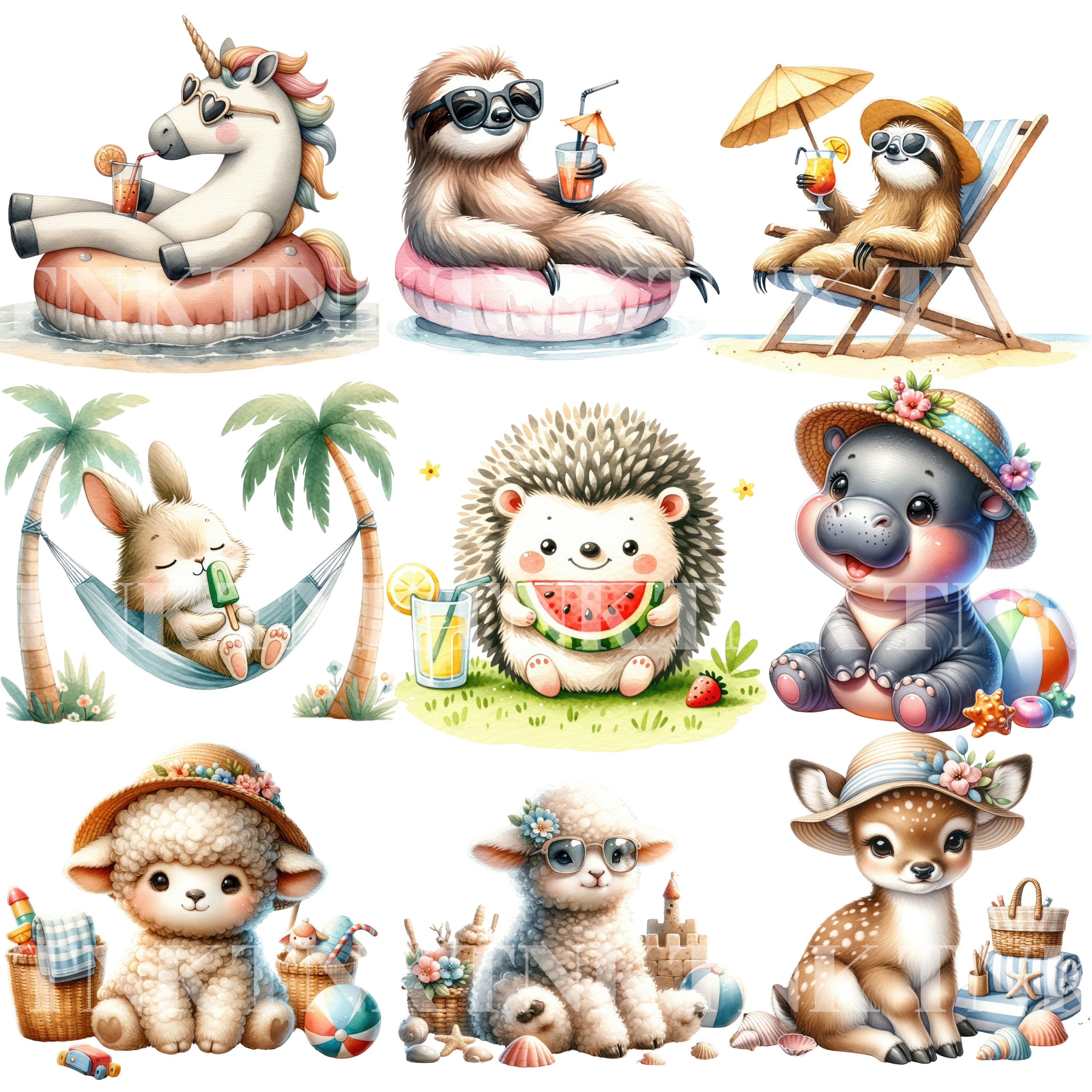 Watercolor Summer Animals SET 2 Clipart Bundle, Commercial Use, Digital ...