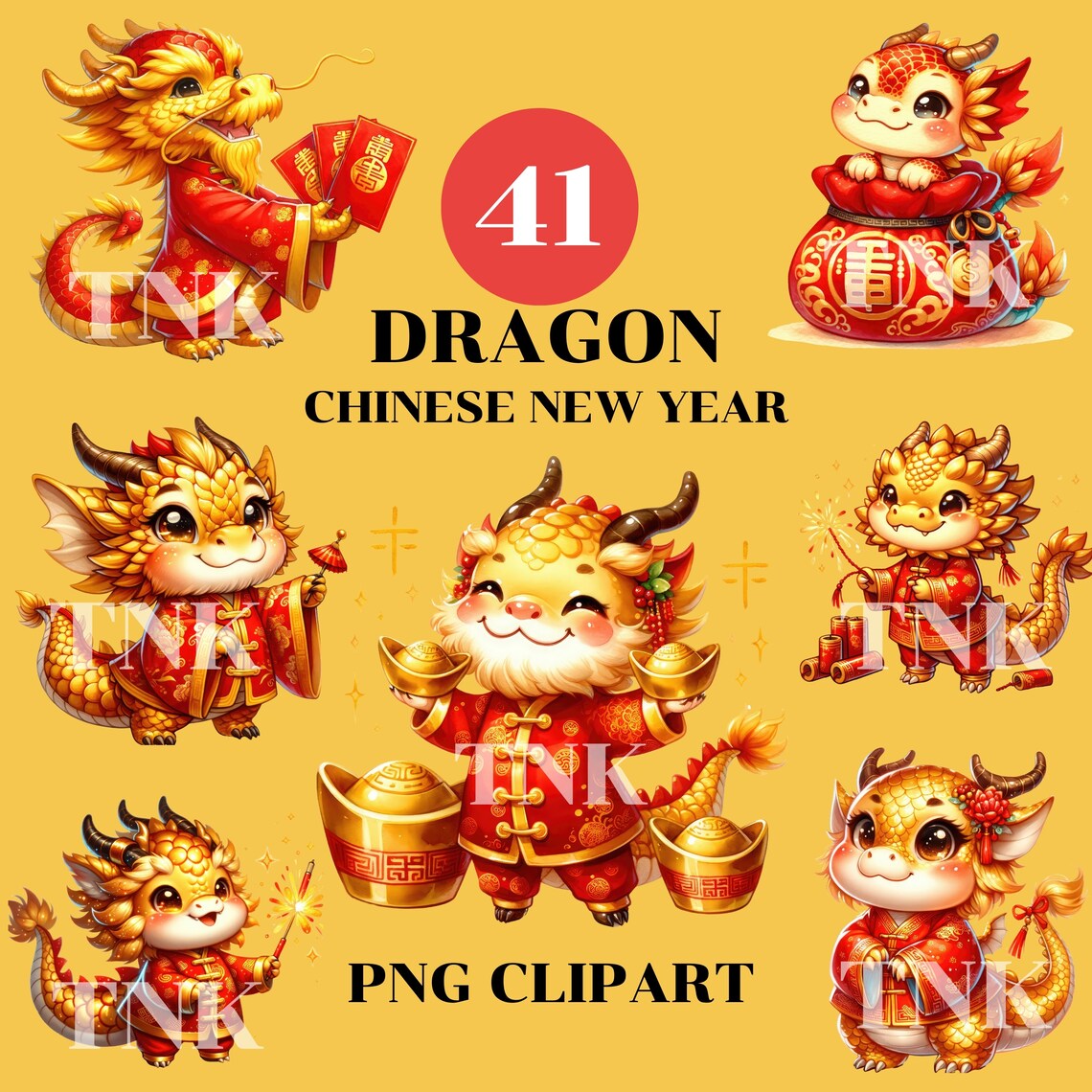 Watercolor 41 Cute Dragon Chinese New Year Clipart - Etsy