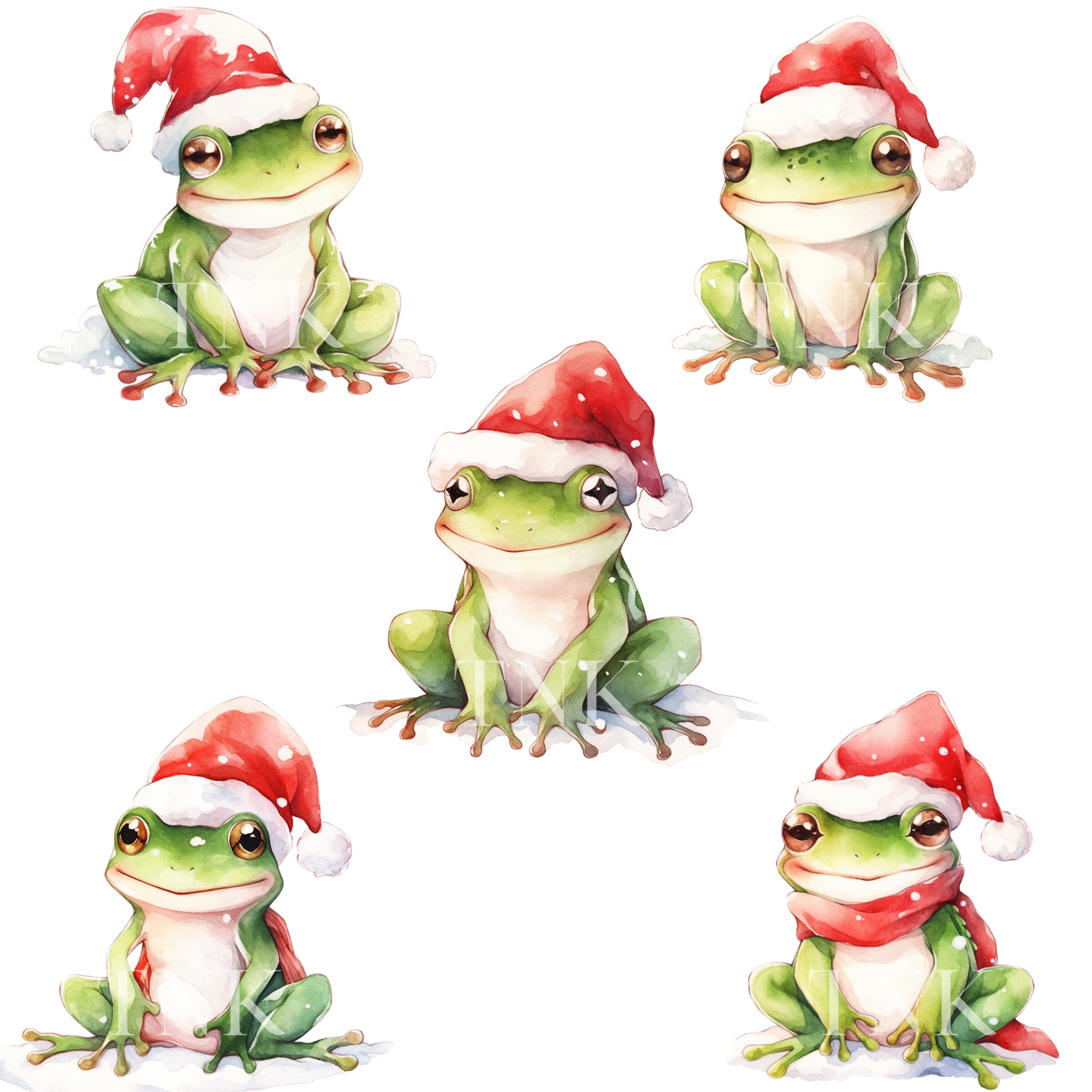 Watercolor 10 Frog Christmas Clipart Bundlepng Clipart for - Etsy