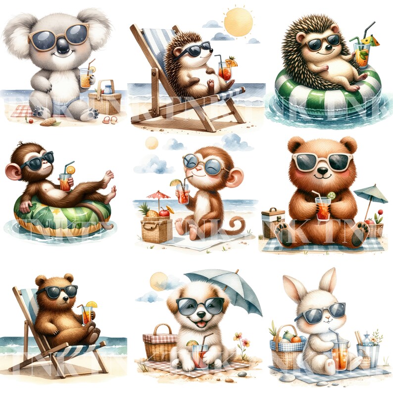 Watercolor Summer Animals SET 1 Clipart Bundle, Commercial Use, Digital ...