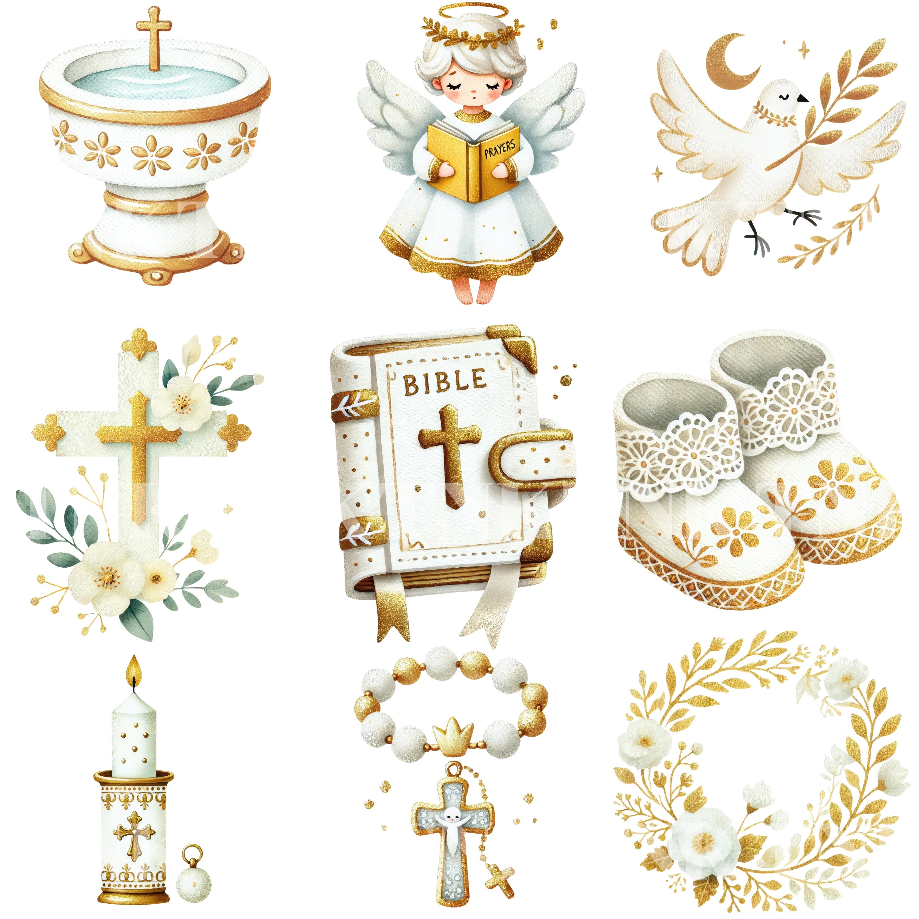 Cute Angel Watercolor Clipart Treasury, Premium Baptism & Christening ...