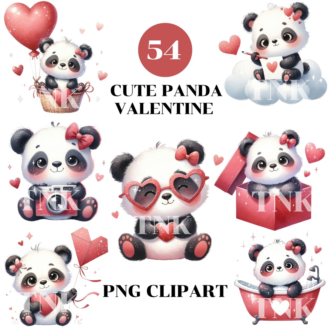 Watercolor Cute Panda Valentine PNG Sublimation Design, Panda Clipart ...