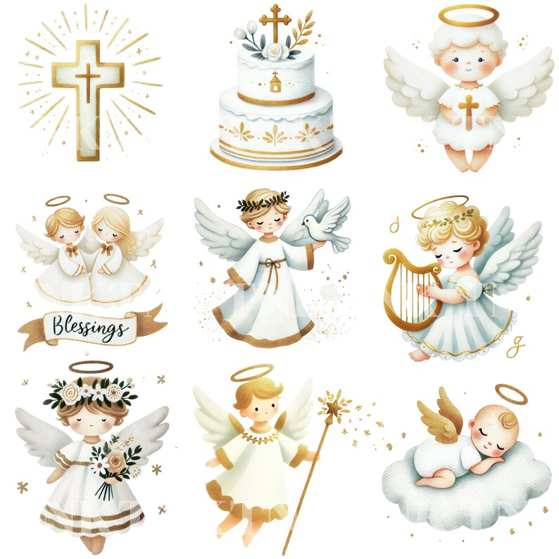 Cute Angel Watercolor Clipart Treasury, Premium Baptism & Christening ...