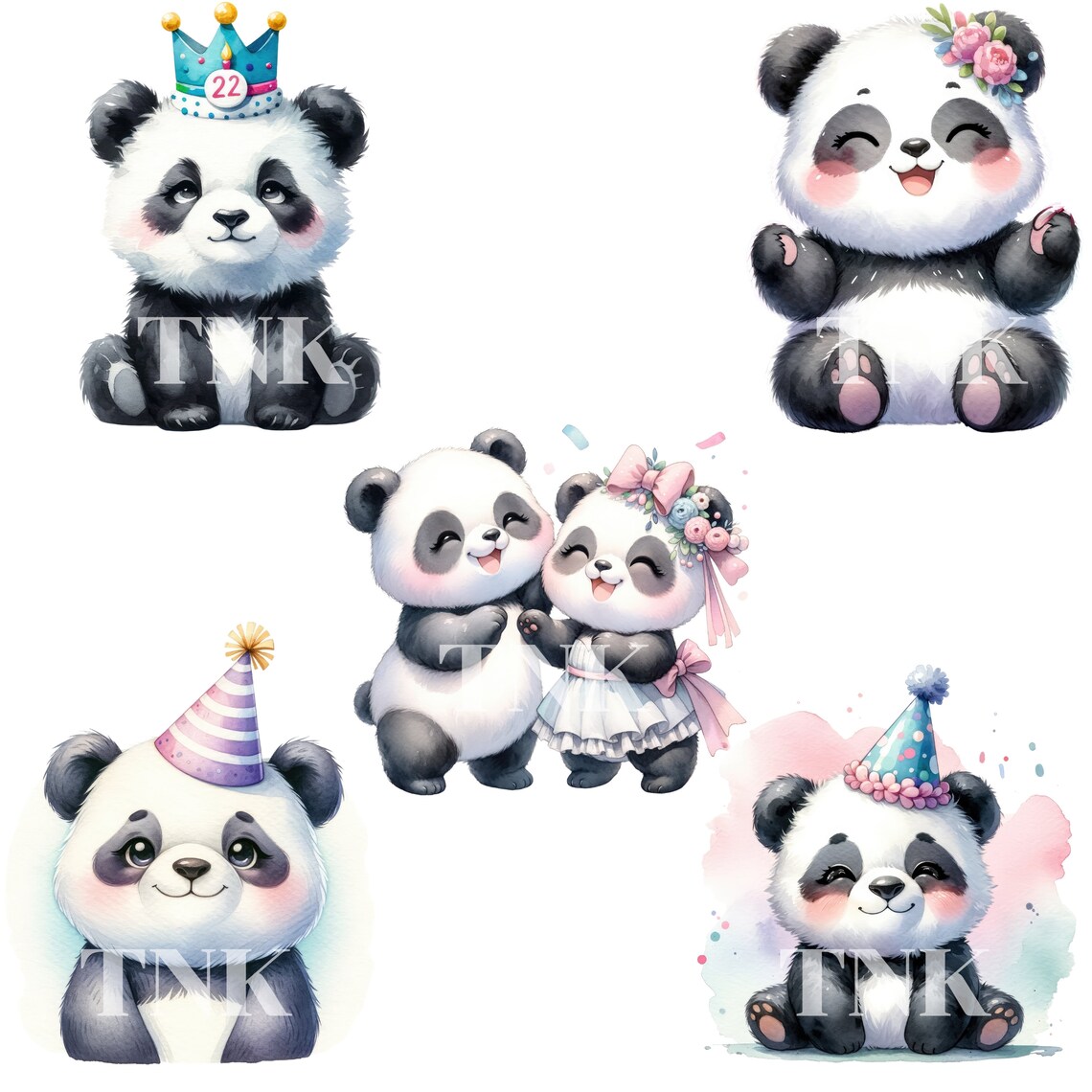 Watercolor Cute Panda Birthday PNG Sublimation Design, Panda Clipart ...
