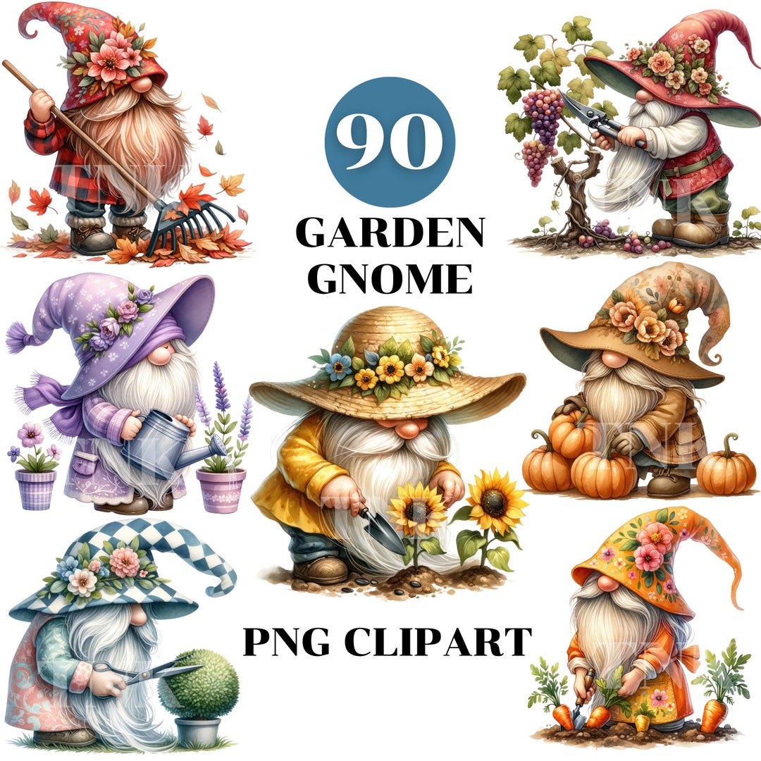Garden Gnome Clipart Bundle, Garden Clipart, Spring Gnome Png Graphics ...