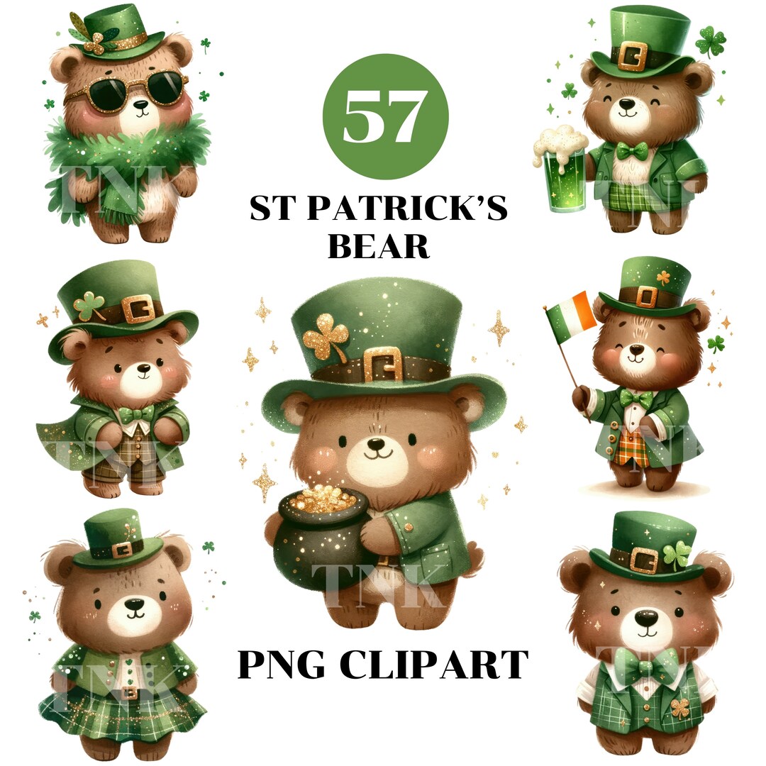 Watercolor St Patrick’s Bear Clipart, St Patrick PNG, Irish Festive ...
