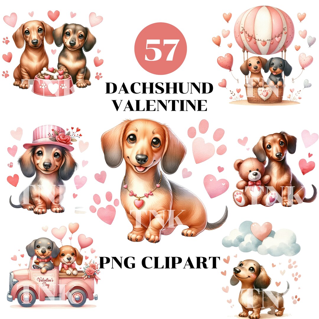 Dachshund Valentine Watercolor Clipart, Valentine Dog PNG, Valentine’s ...