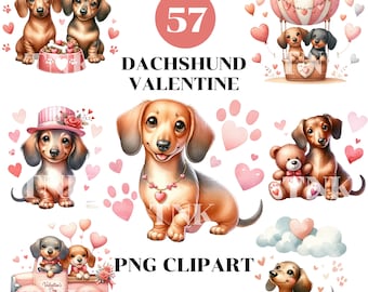 Dachshund Valentine Watercolor Clipart, Valentine Dog PNG, Valentines ...