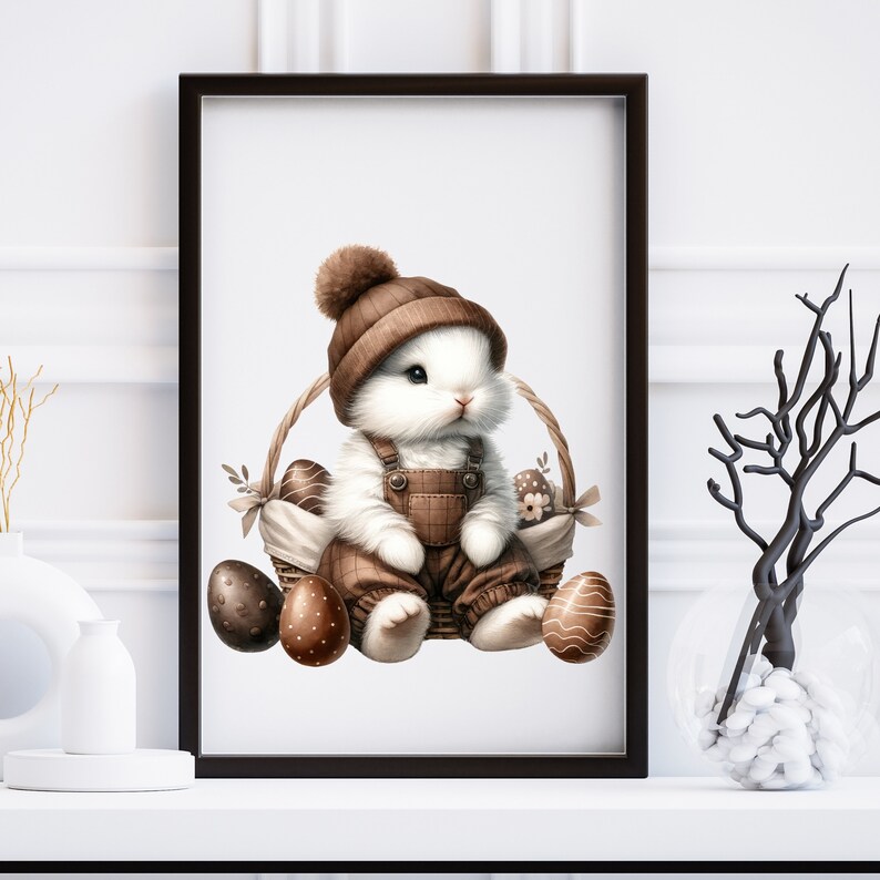 47 Cute Easter Bunny & Chocolate Eggs Clipart Watercolor Rabbits With ...