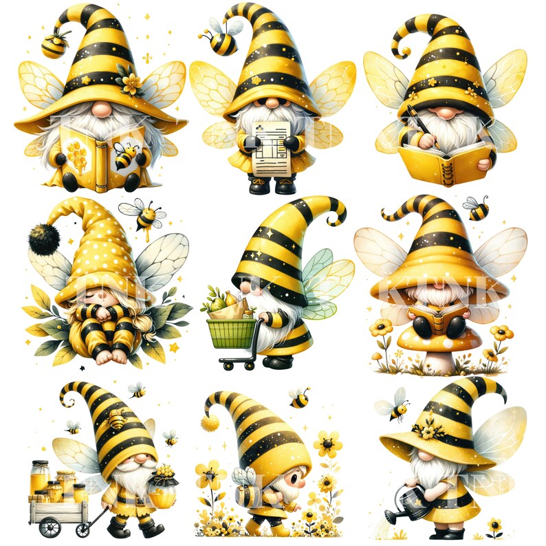 Watercolor 47 Bee Gnome Clipart Bundles, Gnome With Flowers, Clipart ...