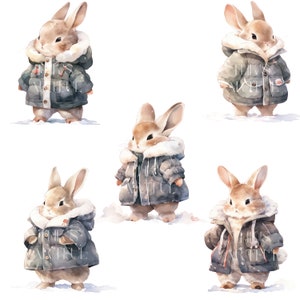 Watercolor 10 Christmas Rabbit Clipart, Rabbit Clipart Bundle, Bunny ...