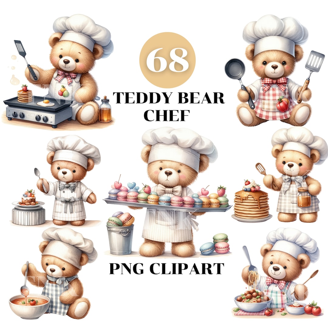 68 Chef Teddy Bear Watercolor Clipart, Nursery Clipart, Card Making ...