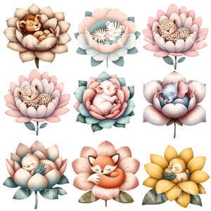 47 Sleepy Animal Clipart Baby Shower Gift Adorable Baby Animals PNG ...