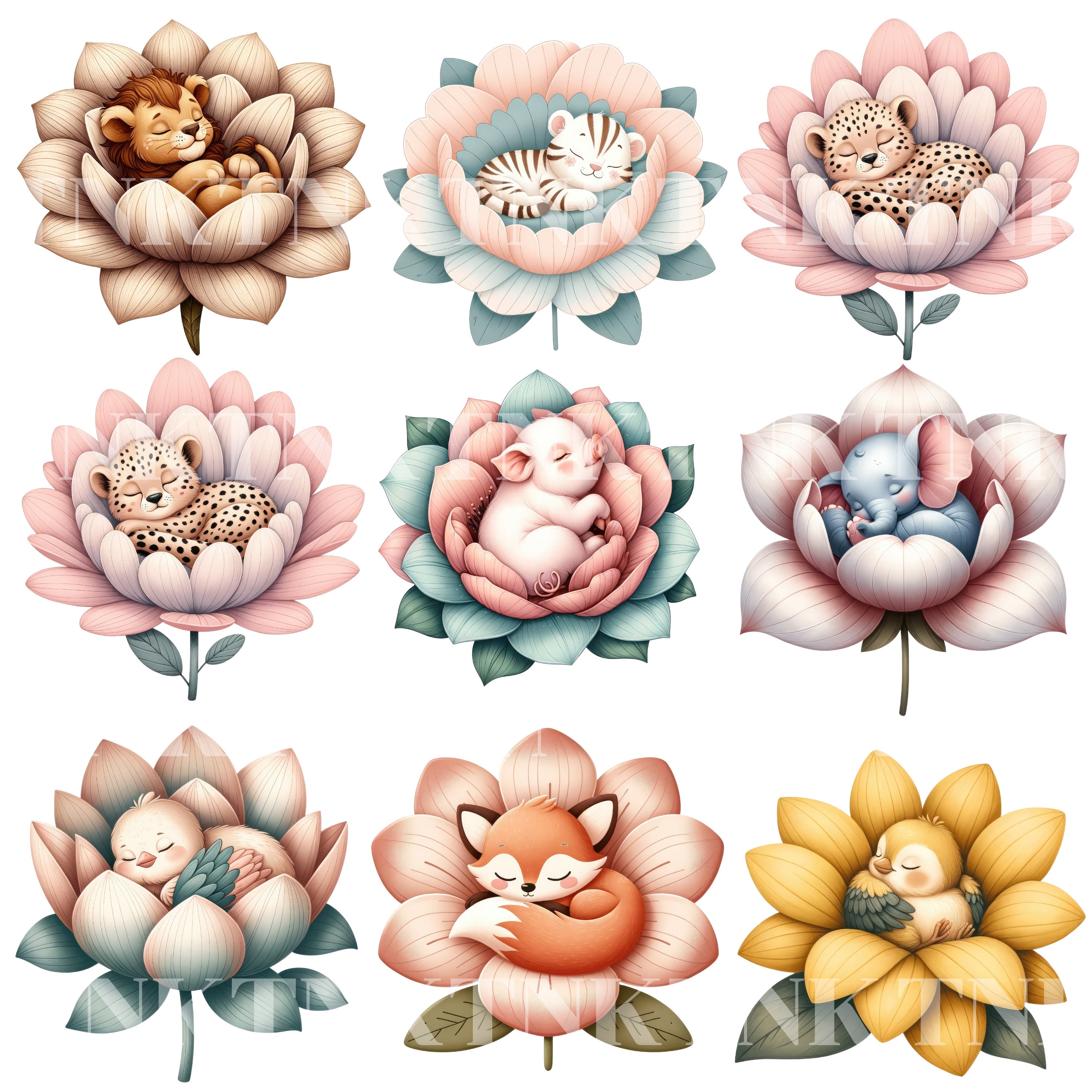 47 Sleepy Animal Clipart Baby Shower Gift Adorable Baby Animals PNG ...