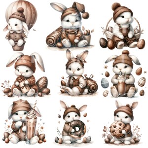 47 Cute Easter Bunny & Chocolate Eggs Clipart - Watercolor Rabbits With ...