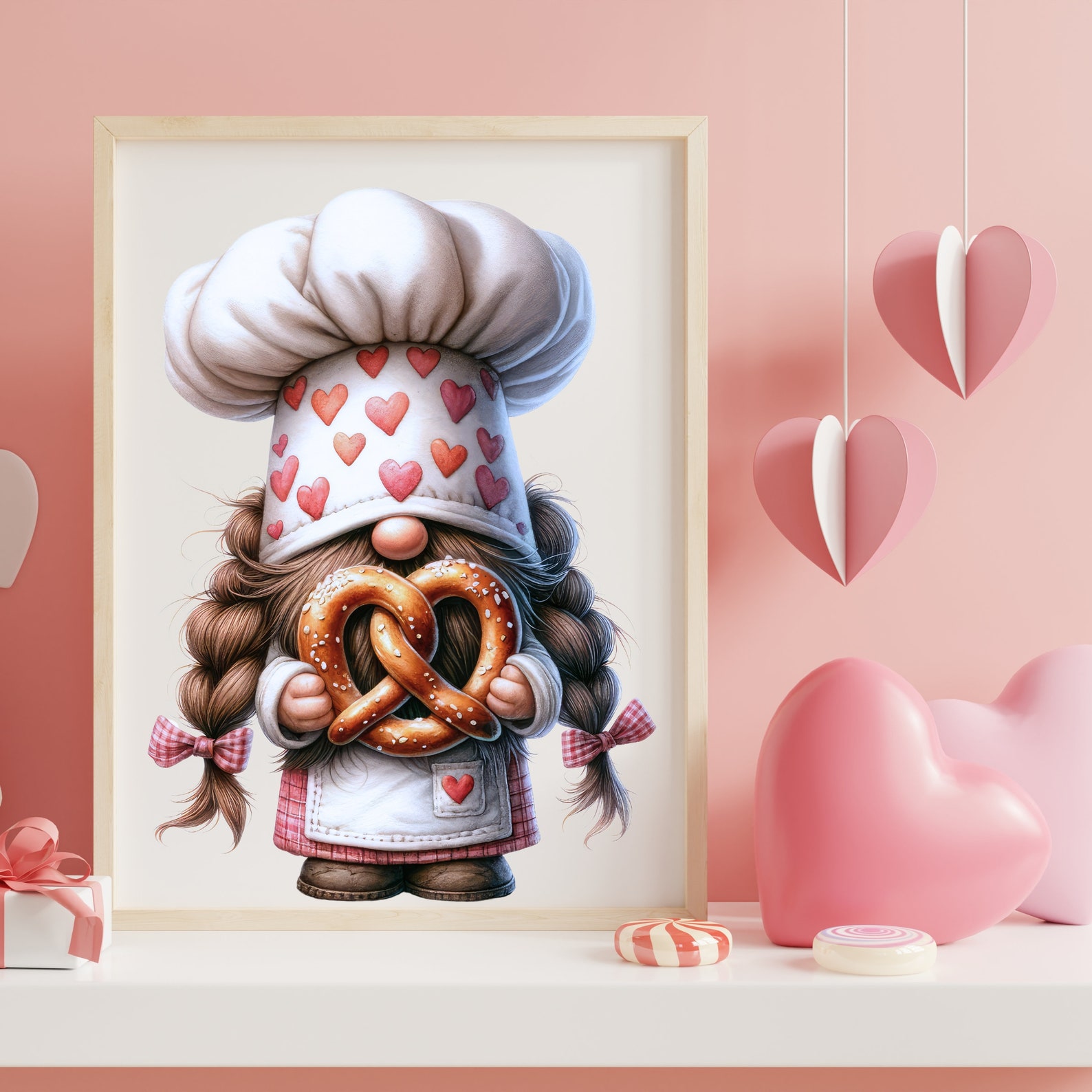 Watercolor Cute Baker Gnome in Valentine Clipart, Valentine Day Clipart ...