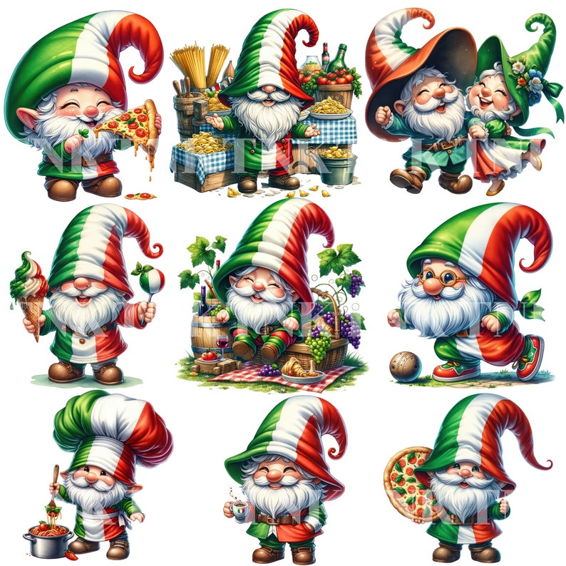 Watercolor Cute Italian Gnome 1 Clipart,pizza Gnome Clipart,papa Pizza ...
