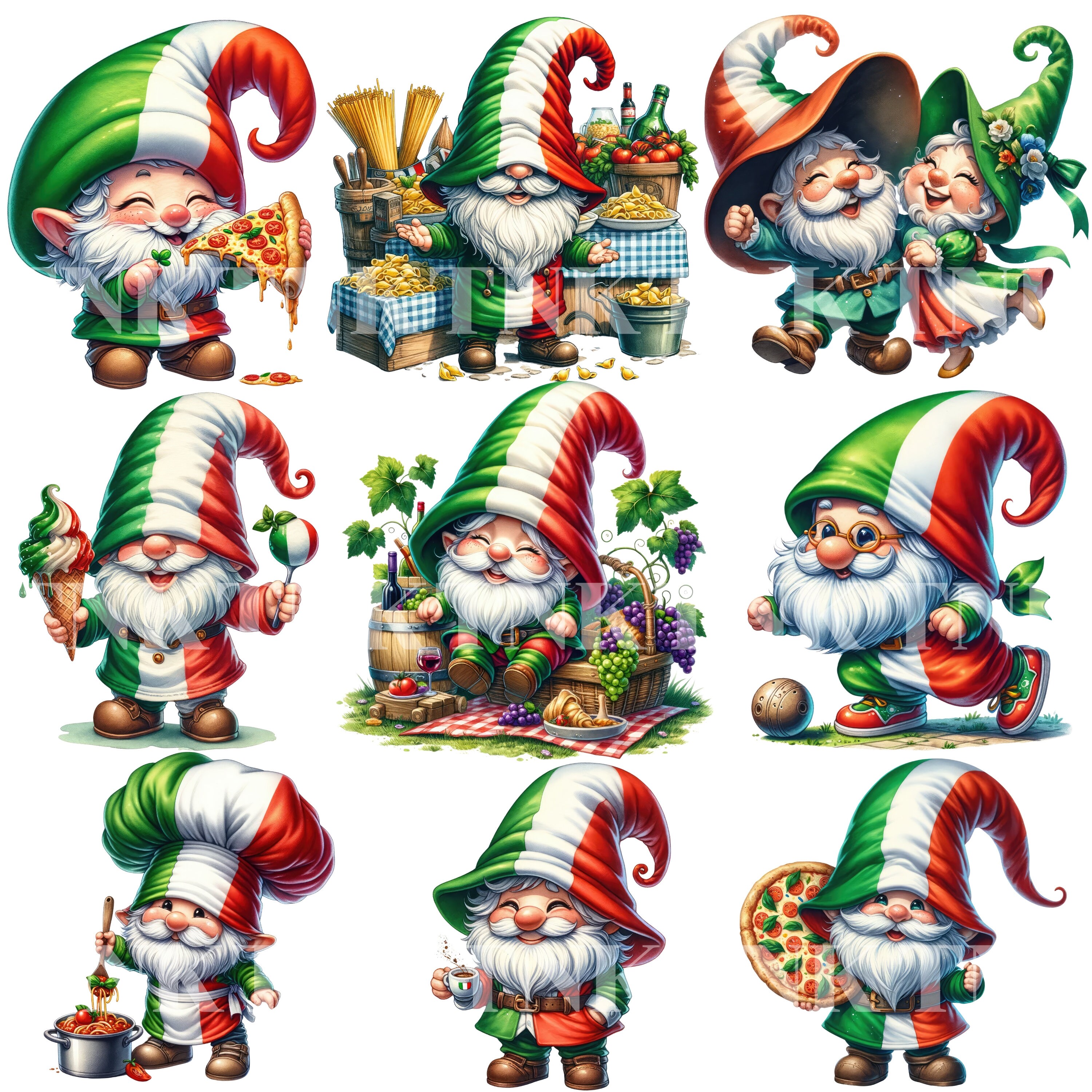 Watercolor Cute Italian Gnome 1 Clipart,pizza Gnome Clipart,papa Pizza ...