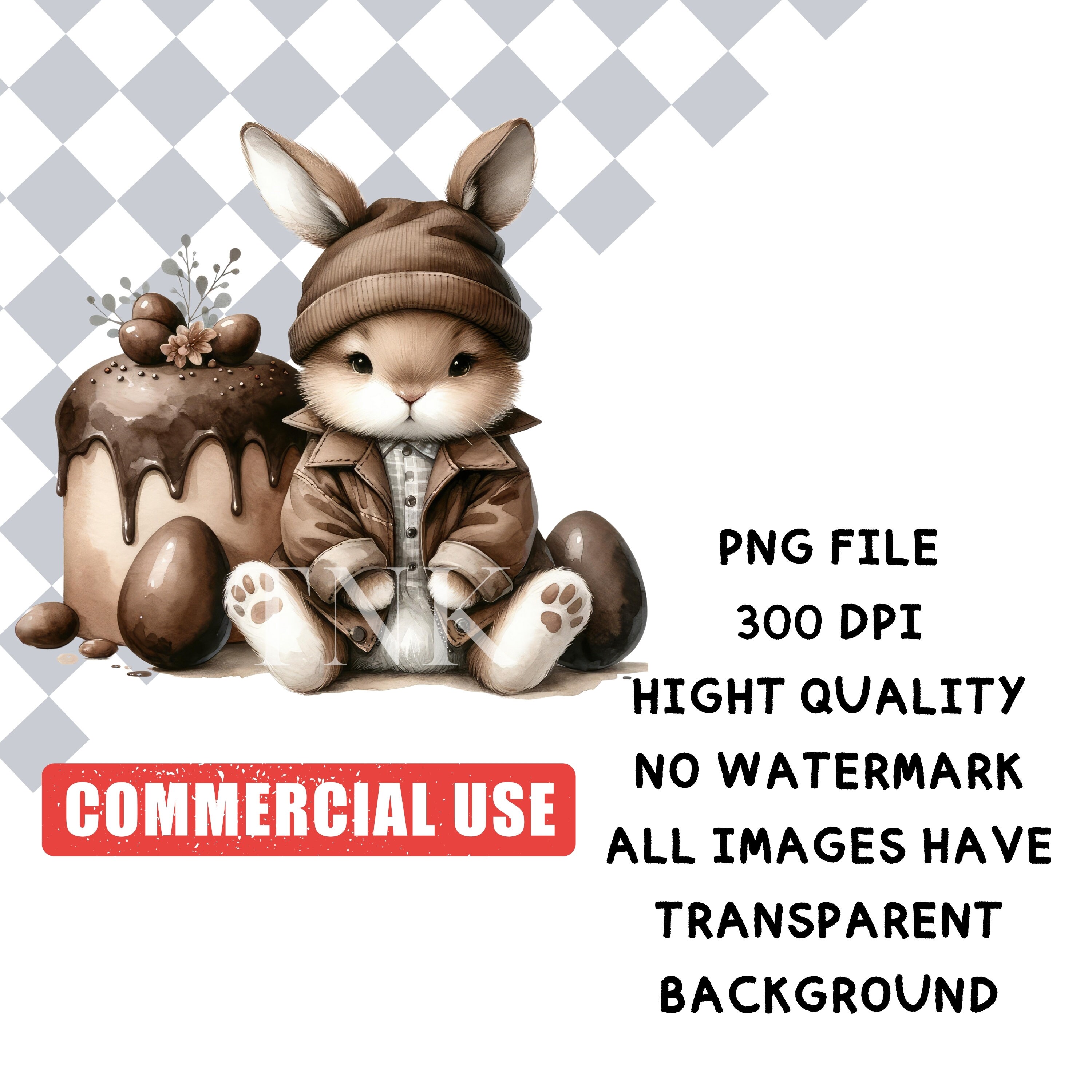 47 Cute Easter Bunny & Chocolate Eggs Clipart - Watercolor Rabbits With ...