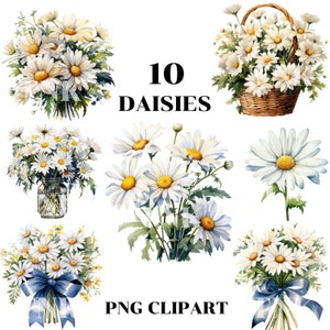 Watercolor Daisy Flower Clipart Bundle,cute Daisy,watercolor Floral ...