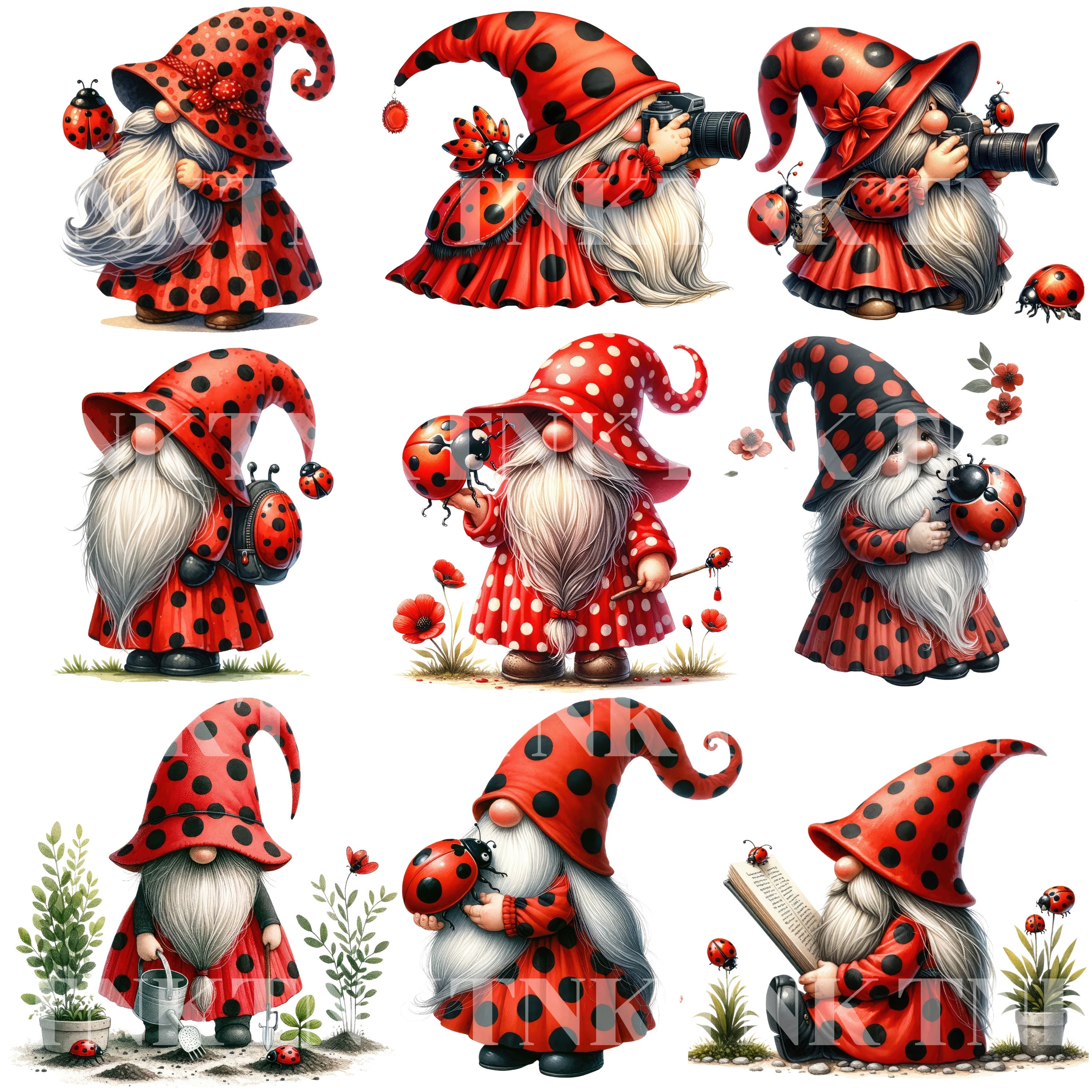 42 Cute Ladybug Gnome Clipart Bundle, Cute Gnome PNG, Watercolor Gnome ...
