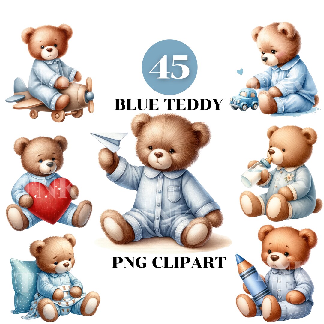 45 Blue Teddy Bear Clipart for Baby Showers - Cute Gift Nursery Teddy ...