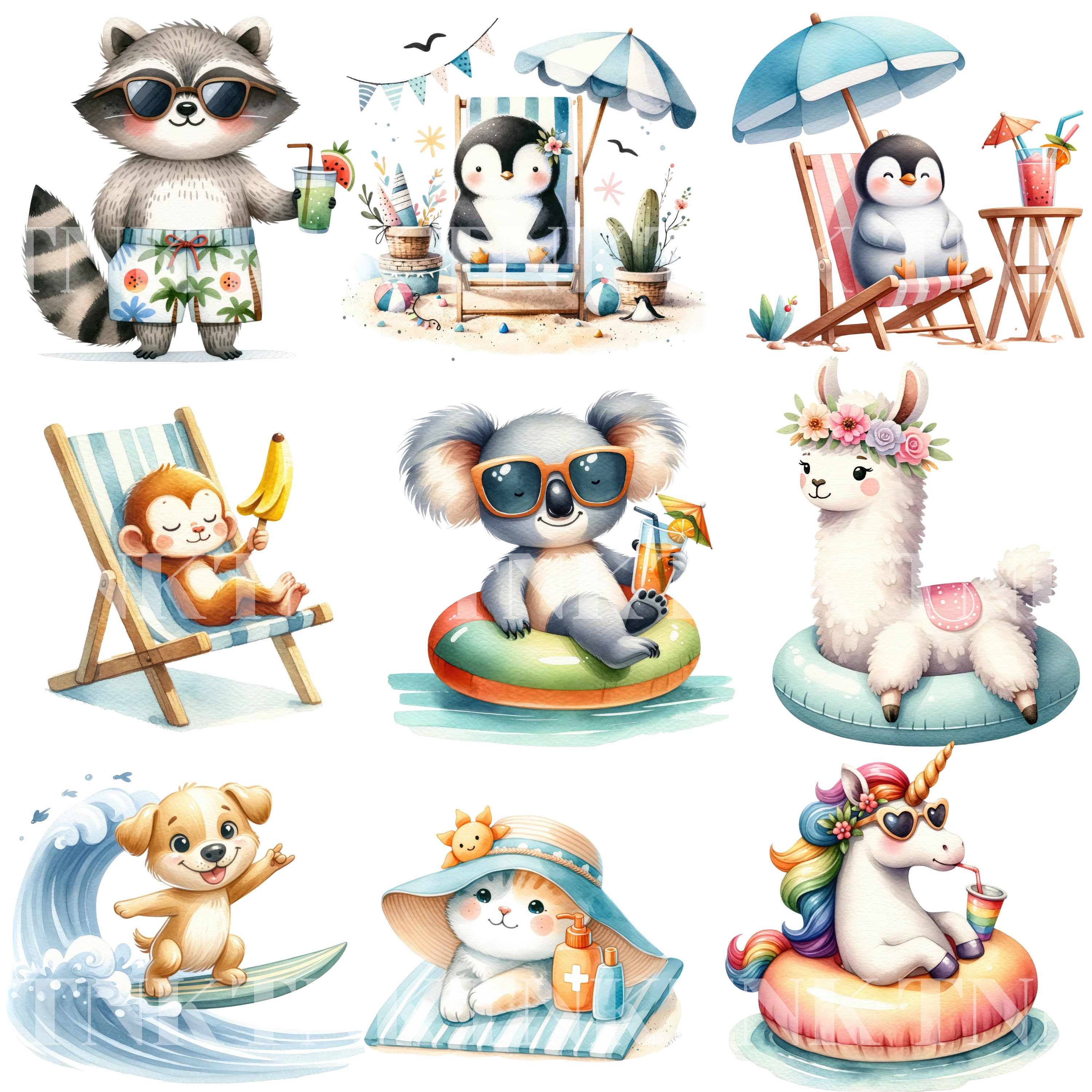 Watercolor Summer Animals SET 2 Clipart Bundle, Commercial Use, Digital ...