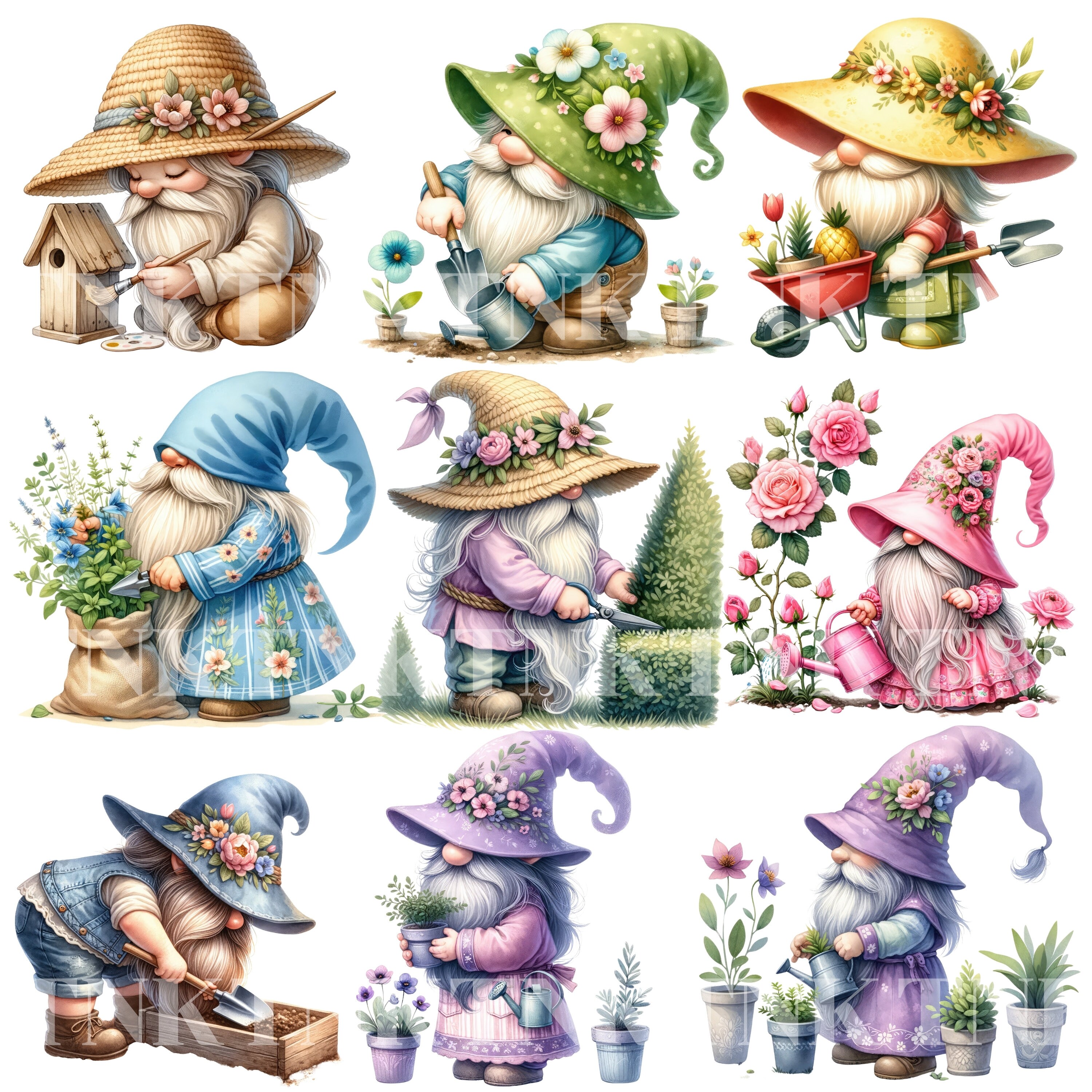Garden Gnome Clipart Bundle, Garden Clipart, Spring Gnome Png Graphics ...