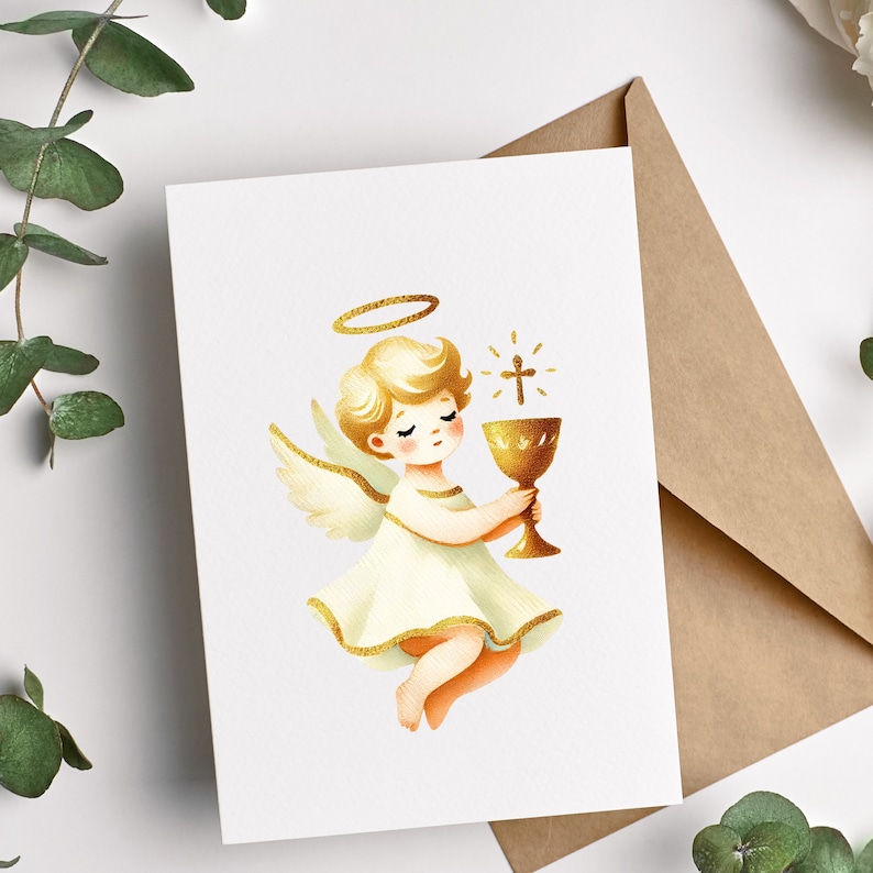 Cute Angel Watercolor Clipart Treasury, Premium Baptism & Christening ...