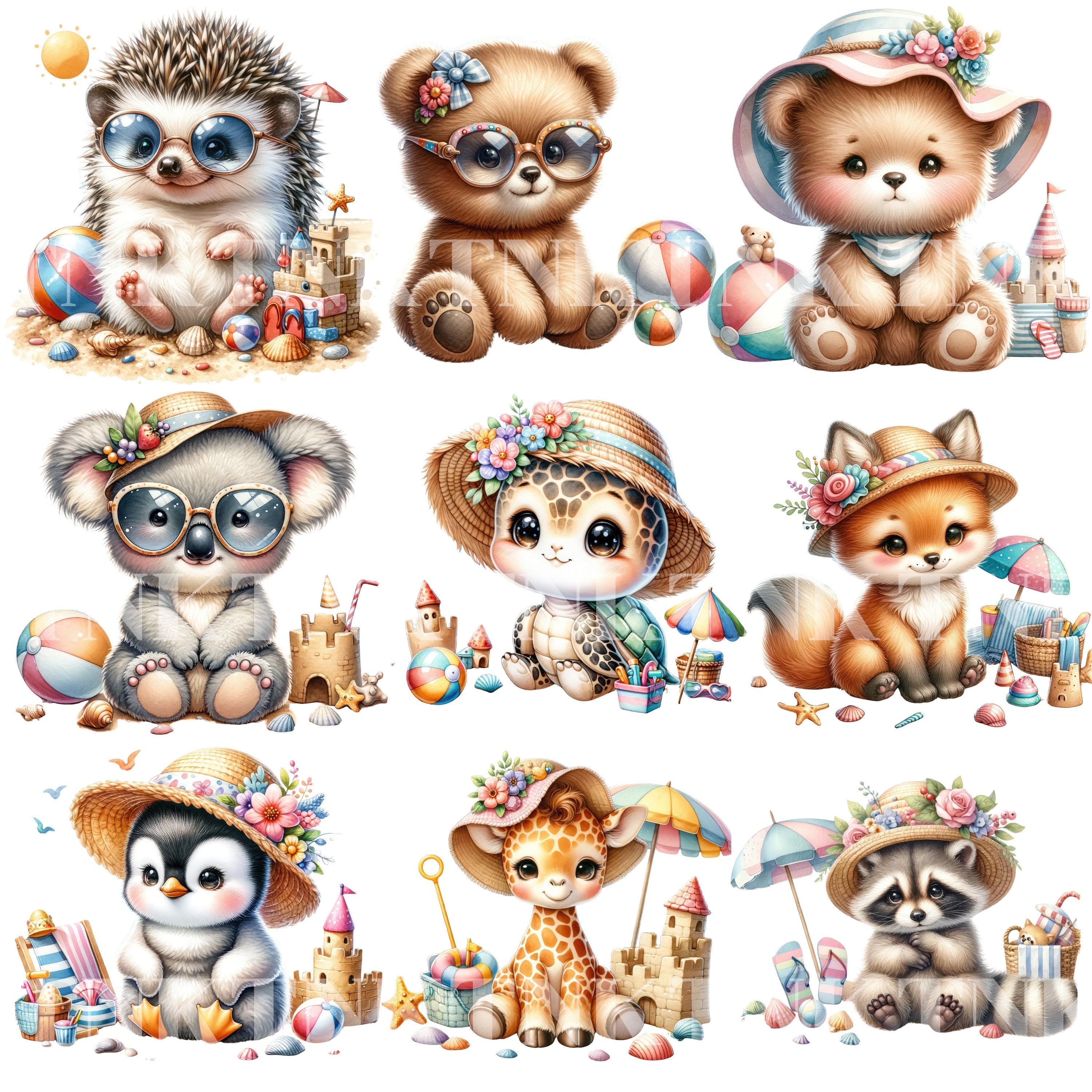 Watercolor Summer Animals SET 2 Clipart Bundle, Commercial Use, Digital ...